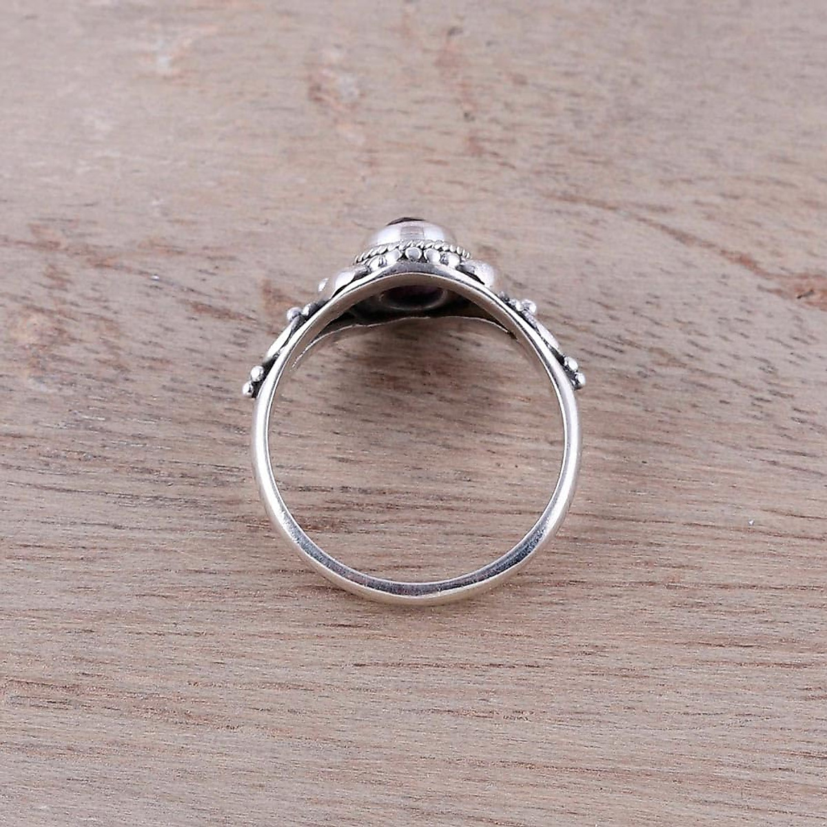 NOVICA Artisan Handmade Amethyst Cocktail Ring Traditional from India Sterling Silver Red Single Stone Marsala Birthstone [ring Front 0.5 in L x 0.4 in W x 0.2 in H Band Width 3 mm W] ' Traditional