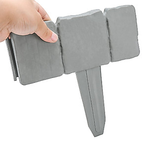 Yaegoo Garden Border Edging, 20 Pcs Stones Effect Fence Decorative Flower Bed Edging for Garden, Lawn and Landscape Edging, Interlocking Outdoor Lawn Stakes (Gray)
