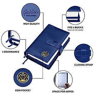 Genuine Leather Double AA Big Book Cover & 12 Steps & 12 Traditions | Medallion Holder | by Galileo | Perfect Gift | Alcoholics Anonymous (Genuine Leather, Navy Blue)