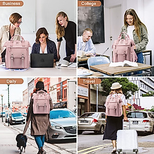 LOVEVOOK Laptop Backpack for Women Work Travel Commuter Backpack College Business Computer Bag Teacher Doctor Nurse Bags Laptop Bag Purse, 15.6 Inch, Pink-pink