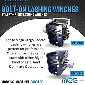 Mega Cargo Control Truck Lashing Winch (4 Right) for 2” Webbing, Bolt-On Style | Heavy-Duty Truck Tie Down Tow Dolly Rack Strap Ratchet Farm Construction Flatbed