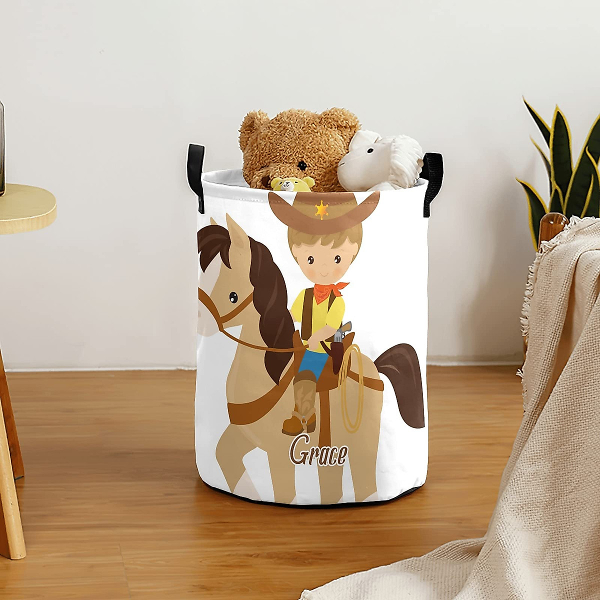 Western Cowboy Horse Personalized Laundry Basket Clothes Hamper Storage Handle Waterproof, Custom Collapsible Large Capacity , for Bedroom Bathroom Toy Decoration