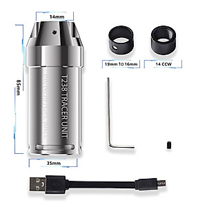 T238-Airsoft Tracer Unit, Spitfire Tactical Tracer Unit for Airsoft/NERF/Gel Blaster, 14mm Counterclockwise Threaded Adapter, 19mm to 16mm Adapter and Allen Key (Fluorescent, Silver)