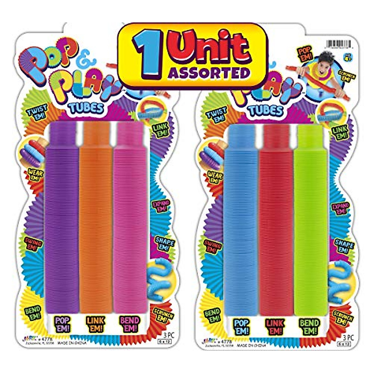 JA-RU Pop & Play Pull Pop Tubes (3 Tubes in 1 Pack) Plastic Bendy Pipes Fidget Toy for Kids & Adults. Educational STEM Sensory Toys Building & Construction Activity. Flexible Tube Stress Toys 4778-1A