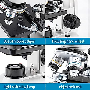 Compound Binocular Microscope, WF10x and WF25x Eyepieces,40X-2000X Magnification, LED Illumination Two-Layer Mechanical Stage