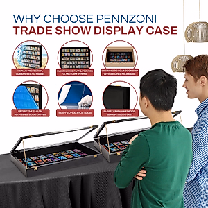 PENNZONI Trade Show Display Portable Case, Clear Acrylic Box for Pastry Display, Display Case for Exhibits w/Wooden Dowels | Black No Felt