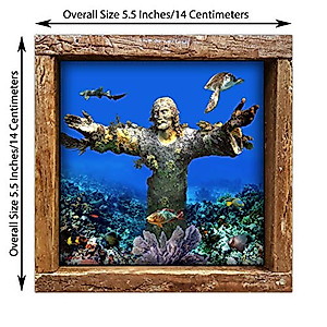 Christ of The Abyss | in Key Largo Florida Underwater Photo Print on a 4.25 x 4.25 Glossy Ceramic Tile Framed in Lobster Trap Frame