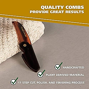 Wahl Beard & Mustache Folding Comb for Men's Grooming - Handcrafted & Hand Cut with Cellulose Acetate - Smooth, Rounded Tapered Teeth - Model 3326