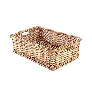 YAHUAN Rectangular Wicker Storage Basket Woven Rattan Basket with Handle, Baskets for Organizing Bathroom,Bedroom,Laundry Room,Pantry (Wicker)