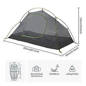 Naturehike Bikepacking 1 Person Tent, Waterproof Easy Set up Free Standing Single Person Tent, Lightweight Backpacking Tent for 1 Person, One Person Tent with Footprint Included