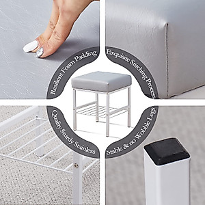 Cpintltr Vanity Stool Foot Stools Faux Leather Ottoman Stool Square Ottoman Bench Modern Dressing Stool Small Stool Side Table Footstool with Metal Leg Vanity Stool for Bathroom Living Room Silver-