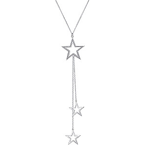 DAOCHONG S925 Sterling Silver Long Stars Statement Necklace Pendant for Women Chain Sweater Jewelry