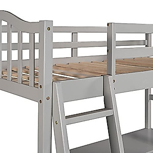 MegaChunk Twin Size Loft Bed with Drawers, Cabinet, Shelves and Desk, Wooden Loft Bed with Desk - Gray