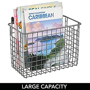 mDesign Portable Metal Farmhouse Wall Decor Storage Organizer Basket Bin with Handles for Hanging in Entryway, Mudroom, Bedroom, Bathroom, Laundry Room - Wall Mount Hooks Included, 2 Pack - Graphite