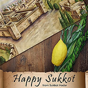 SUKKOT HADAR Sukkah Decoration: 4.7X10 Foot Vibrant Jewish Hanging Nylon Fabric Canvas Wall Banner, Hiddur Mitzvah Artwork with Bag (Temple Fabric)