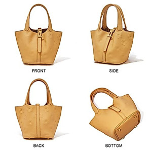 FOXLOVER Genuine Leather Mini Handbags for Women Tote Purses Women's Top Handle Bucket Bags(Yellow)