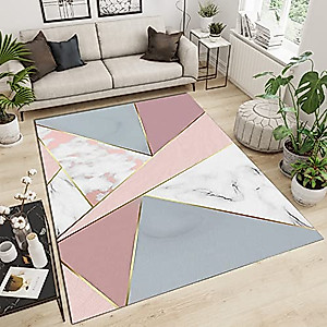 Pink White Grey Marble Texture Area Rug, Gradient Abstract Minimalist Decorative Carpet, Washable Portable Breathable Soft Comfortable for Bedroom Living Room Study Game Room6x8ft