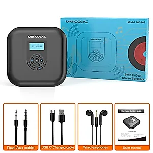 CD Player Portable, MONODEAL Bluetooth CD Player with Speakers and FM Transmitter, Rechargeable 1800mAh CD Player for Car and Home with LED Screen