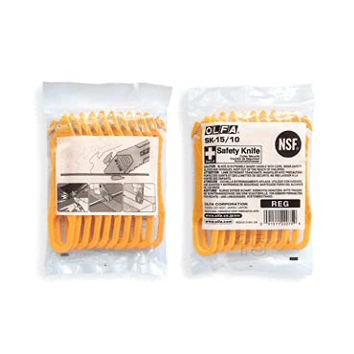 OLFA Disposable Concealed Blade Safety Knife, 10 Knives (SK-15/10) - Disposable Multi-Purpose Safety Box Cutter w/Concealed Blade, Tape Splitter, & Non-Slip Ergonomic Handle (10 Pack)