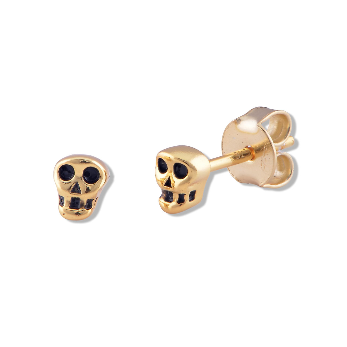 Yellow Gold Vermeil Sterling Silver Womens Tiny Sugar Skull Cartilage Second Stud Earrings