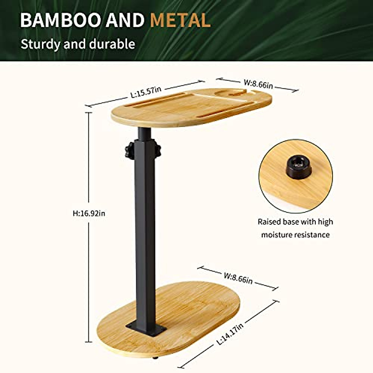 Ackitry Bamboo Bathtub Tray Table with 17-32 inch Adjustable Height, Liftable Freestanding Bath Caddy Tray for Tub Against Wall, Bathtub Side Table Shelf for Luxury Bath Home Spa Bathtub Accessories