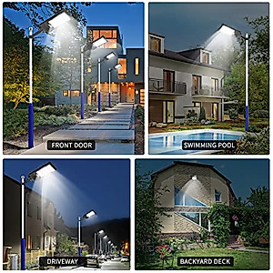 papasbox Solar Street Light 400W - 6500K LED Solar Power Street Lights with Panel 10000LM Dusk to Dawn Outdoor Flood Lighting Waterproof IP65 Exterior Motion Sensor Security Pole Lamp for Yard Garden