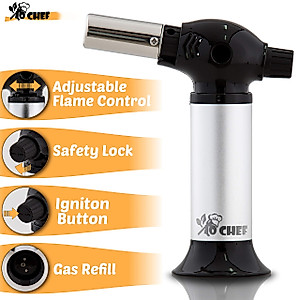 Burst Kitchen Torch, Blow Torch - Refillable Butane Torch With Adjustable Flame & Safety Lock- Culinary Torch, Creme Brûlée Torch For Cooking Food, Baking, BBQ & More + FREE Recipe E-Book By Jo Chef