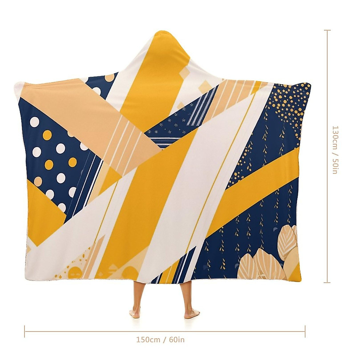 Elegant Navy Blue Mustard Yellow White Stripes Geomestry Hooded Blanket Spring Summer Flower Elegant Line Plush Warm Fluffy Blanket for Adult And Kids Comfortable Throw Blankets for Couch Bed 60"x80"