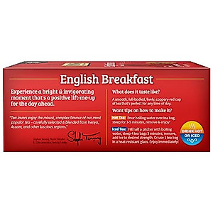 Twinings English Breakfast Black Tea, 100 Individually Wrapped Tea Bags, Smooth, Flavourful, Robust, Caffeinated