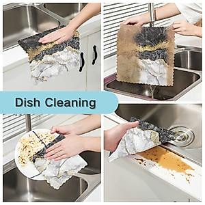Dish Cloths Dish Towels Kitchen Towels 6 Pack Sets Absorbent Gold Black Marble Soft Decorative Reusable Nonstick Oil Washable