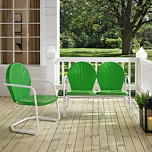 Crosley Furniture Griffith 2-Piece Retro Metal Outdoor Chair and Loveseat Patio Furniture Set for Porch, Grasshopper Green