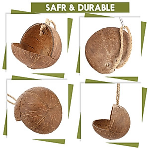 3 Pcs Natural Coconut Bird Hide Nest Birds Parakeet Nest with 6.9 Feet Fake Vines and 4 Hooks, Coconut Fiber Hanging Birdhouse Shell House for Finch Canary Sparrows Reptile Hamster Budgies Cockatiel