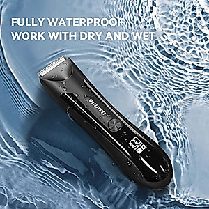Electric Body Hair Trimmer Shaver - VINATO Waterproof Groin Hair Trimmer for Men Ball Shaver USB Recharge Dock Body Grooming Kit Replaceable Ceramic Blade Male Hygiene Razor - 90 Mins Battery Life