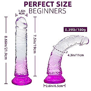 Realistic Dildo Clear Silicone 8.66" Purple Dildo with Strong Suction Cup for Women Hand Free Play Flexible Soft Penis Dong, Adult Sex G-spot Dildos Toys for Vaginal and Anal Stimulation