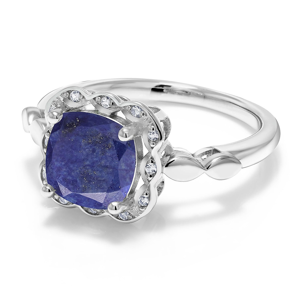 Gem Stone King 925 Sterling Silver 8MM Cushion Gemstone Birthstone and White Created Sapphire Engagement Ring | Wedding Engagement Anniversary Promise Ring For Women