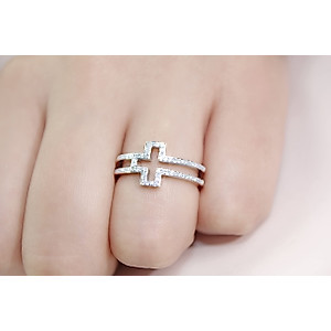 Belantina 1/5 Carat Diamond Sideways Cross Ring for Women in 14k White Gold (H-I, I1-I2, cttw) Size 9