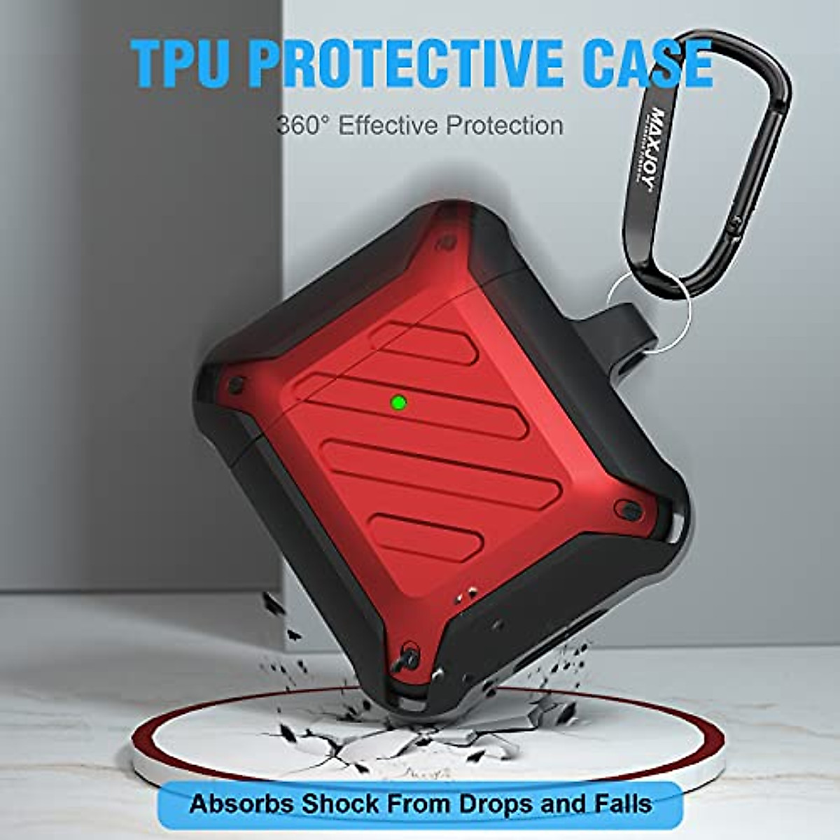 Maxjoy for Airpods 2 Case Cover, Airpods Protective Case Rugged Full-Body Hard Shell Shockproof Cover with Keychain Compatible with Apple Airpods 2 1 Charging Case (Front LED Visible), Red