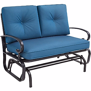 Oakmont Outdoor Glider Rocking Bench 2 Person Patio Loveseat Steel Frame Furniture Set for Patio, Garden, Yard, Porch with Resistant Cushions (Peacock Blue)
