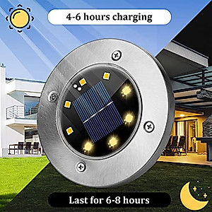 24 Pack Solar Ground Lights Outdoor Waterproof, 8LED Pathway Lights Solar Powered, Solar Disc Outdoor Garden In-Ground Lights for Yard Pool Patio Deck Garden Pathway Landscape Lighting (Warm Light)