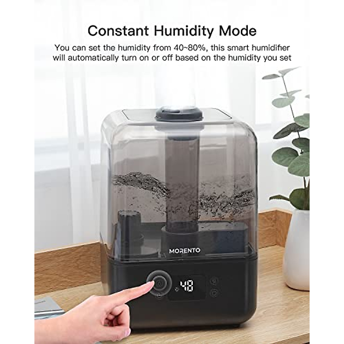 Humidifier for Bedroom Large Room, MORENTO 4.5L Top Fill Cool Mist Humidifier for Baby and Plants, Essential Oil Diffuser, Last up to 50Hrs with Night Light, Humidity Setting, Auto Shut-Off, Black