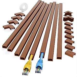 Yecaye 125in Brown Cord Hider - One-Cord Channel Cord Cover on Wall - Cable Management Kit - Wire Covers for Cords - Brown Cable Raceway - 8X L15.7in W0.59in H0.4in, CMC03 Brown