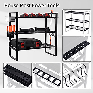 Volin Crik Power Tool Organizer,5 Drill Holder Wall Mount, 4 Layer Heavy Duty Metal Tool Shelf, Garage Tool Organizers and Tool Storage Rack，with Screwdriver Holder/Plier Holder/Hammer Holder