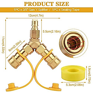 Pilarmuture 3/8” Y-Splitter Separator Natural Gas Y Splitter, Low Pressure Propane NAT Gas Quick Connect for Natural Gas Grill, Patio Heater, RV, Patio Fire Pit