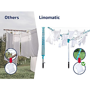 Leifheit Linomatic 500 Easy Dryer 50m Retract to Stay Clean, All Rust-Free Aluminium, 3.28m Turning Diameter, Longest Length 2.03m Pull-Open, Rotary Clothes line Airer, Turquoise, Large