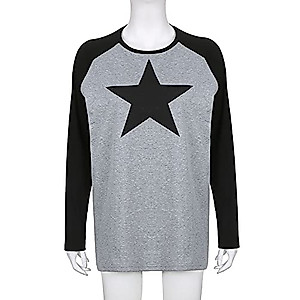 Pooyikoi Y2K Pullover T-Shirts Women Contrast Patchwork Grunge Harajuku Clothes Full Sleeve Preppy Long Sweats Tops (Style1,M,Medium)