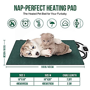 Arblina Pet Heating Pad Temperature-Adjustable with 6 Modes & Timer Dog Cat Heating Pad,Christmas Green Flame Resistant Indoor Electric Mat with Chew Resistant Cord and Auto Power-Off (S:16" x 18")