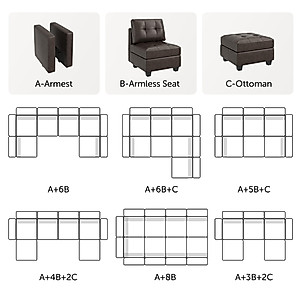 HONBAY Modular Sectional Couch with Storage Faux Leather Convertible Modular sectional Sofa u Shaped Couch with Ottomans and Chaises Faux Leather 7-Seater Sectional Sofa for Living Room, Brown