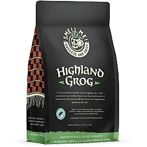 Bones Coffee Company Highland Grog Flavored Ground Coffee Beans Butterscotch Caramel Flavor | 12 oz Medium Roast Arabica Low Acid Coffee | Gourmet Coffee (Ground)