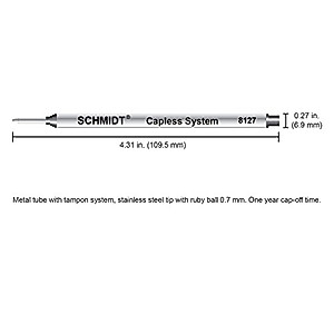 SCHMIDT 8127 Long Capless Rollerball Refill Medium Point 0.7mm, Black, 2 Pack Blister (SC58127)