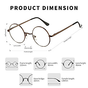 Pro Acme Non Prescription Clear Lens Glasses Retro Small Round Metal Frame (Bronze)